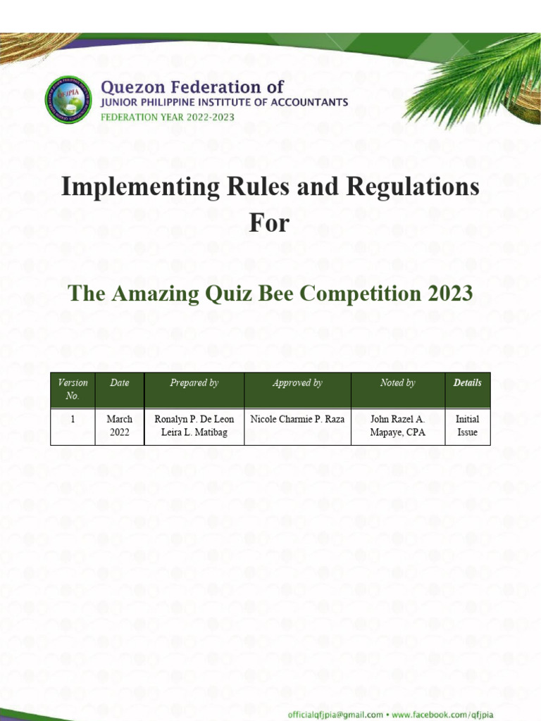 Amazing Quiz Bee Competition 2023 Rules | PDF | Accounting | Justice