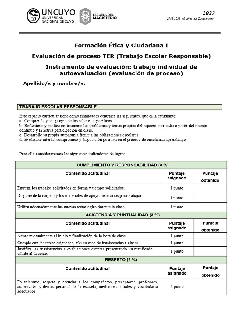 FEC I. Evaluación TER | PDF | Evaluación | Salón de clases FEC I. Evaluación TER | PDF | Evaluación | Salón de clases