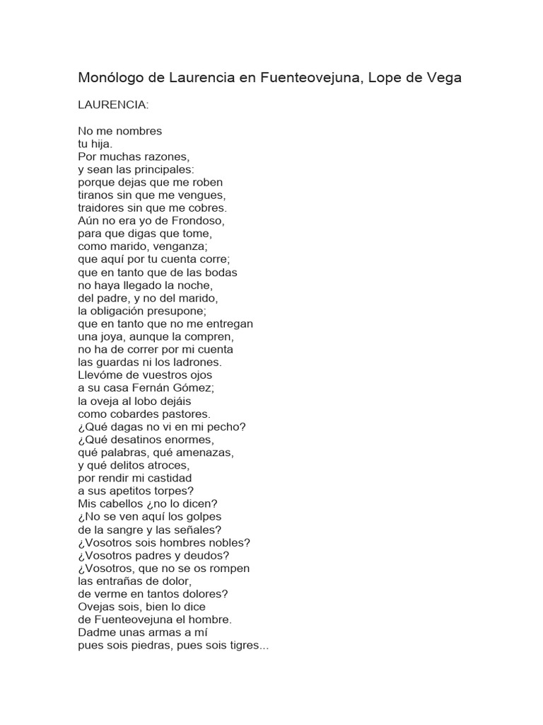 Monólogo de Laurencia en Fuenteovejuna | PDF