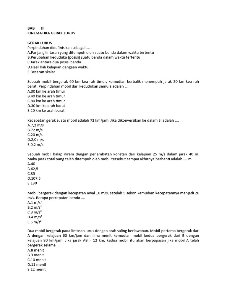 Latihan Soal Gerak | PDF | Sains & Matematika | Teknologi & Rekayasa