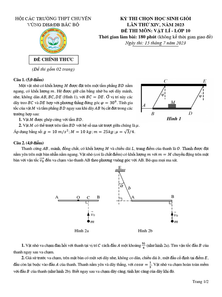 De thi mon Vat li 10 - Duyen Hai 2023 | PDF