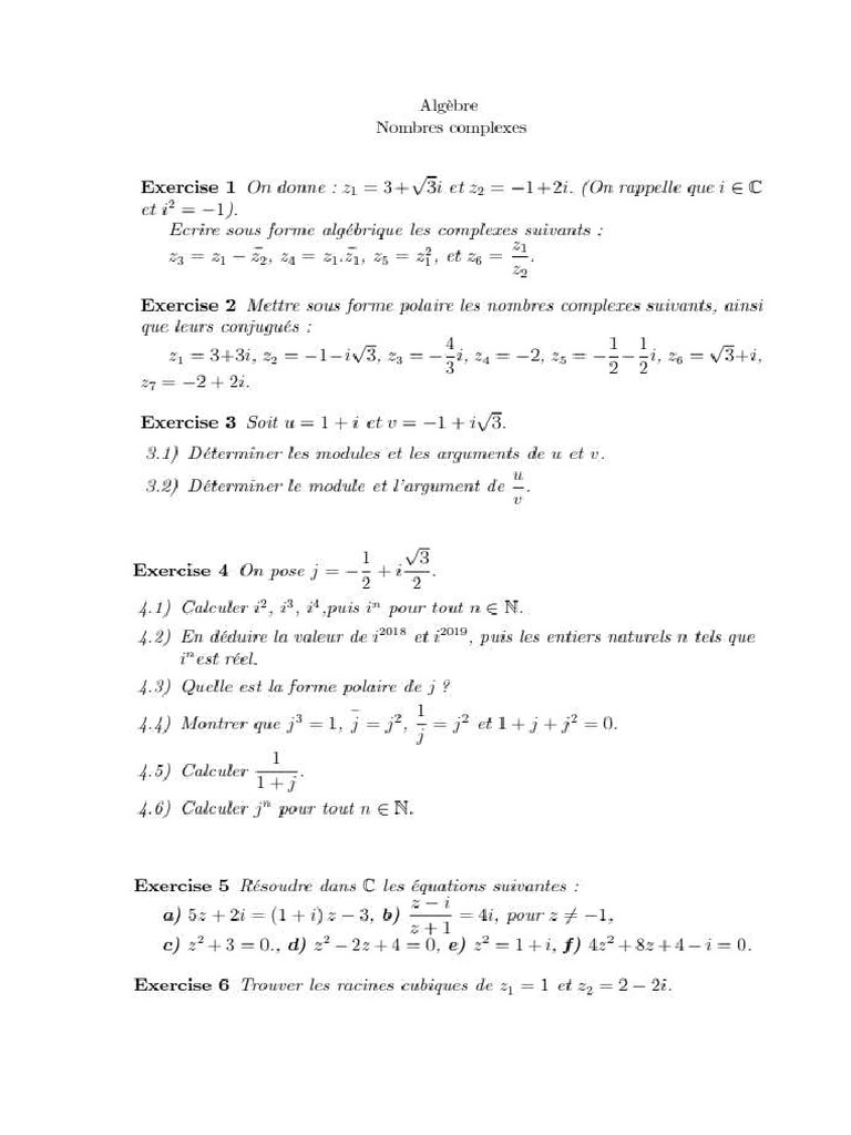 Serie Algebre Nombre Complexe | PDF