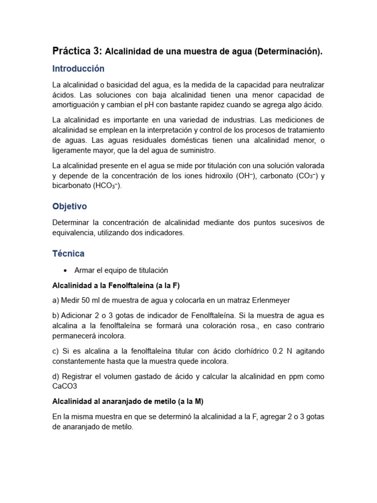 Práctica 3. Determinación de La Alcalinidad de Una Muestra | PDF ...