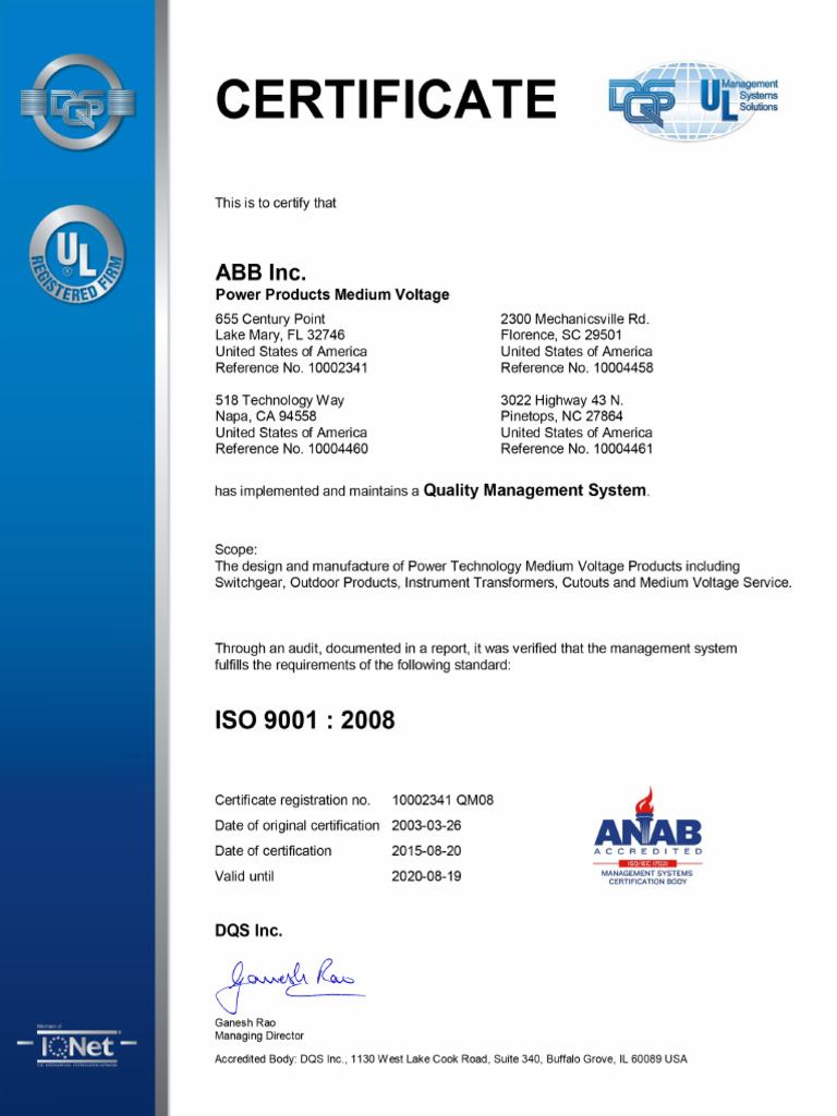 Certificado Iso Abb | PDF