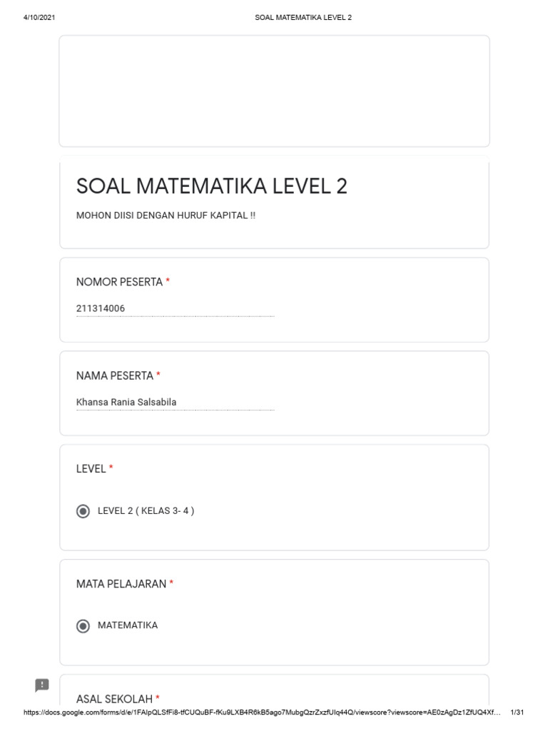 Soal Matematika Level 2 | PDF