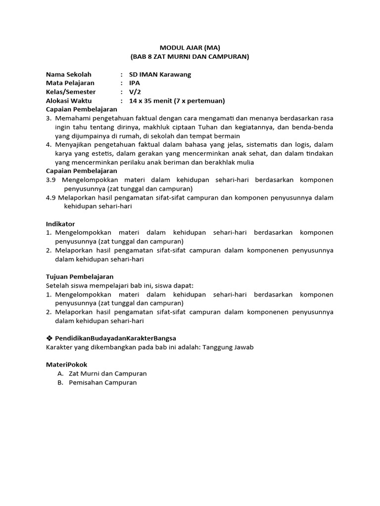 RPP IPA Kelas 5 Semester 2 Bab 8. | PDF