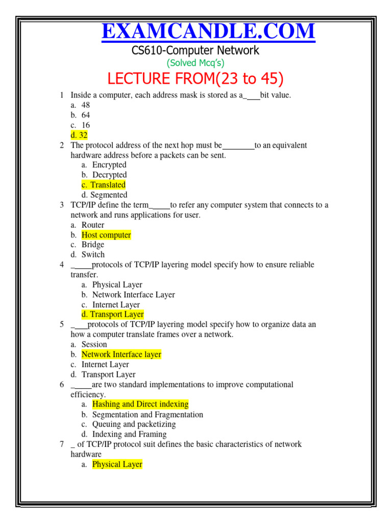 Cs610 Solved Mcqs Final Term | PDF | Computer Network | Internet Protocols