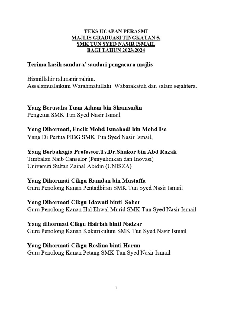 Contoh TEKS PERASMI MAJLIS APRESIASI | PDF