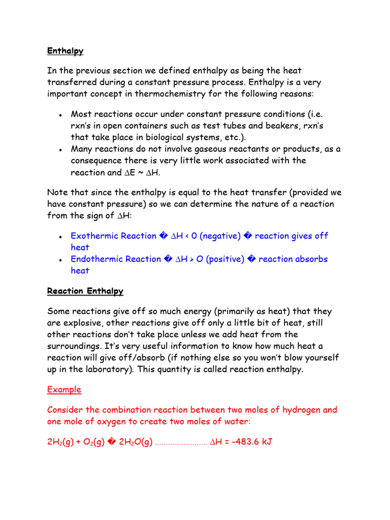 Enthalpy | PDF | Enthalpy | Chemical Reactions
