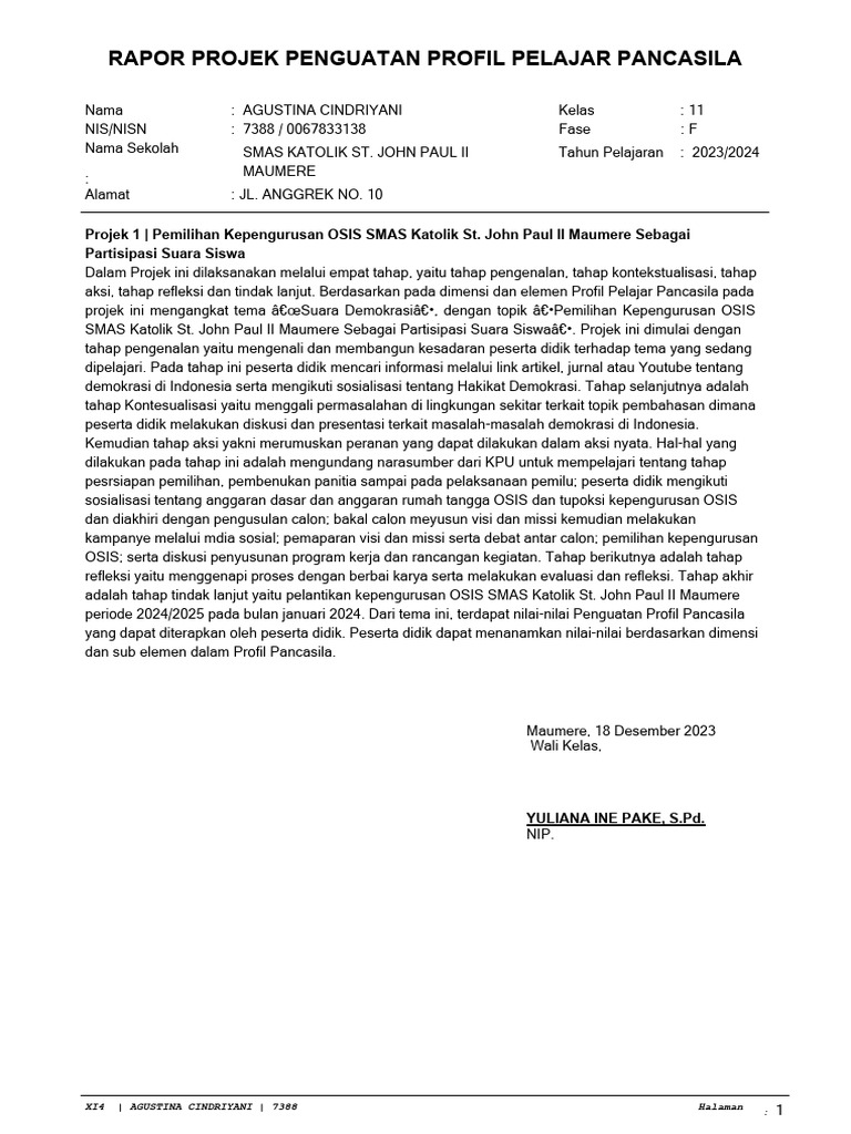 Rapor p5bk Kls Xi4 | PDF