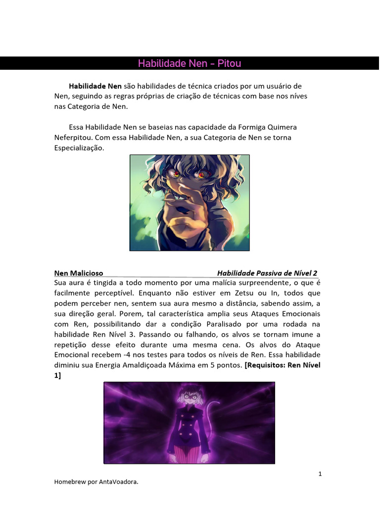 Habilidade Nen - Pitou - Oaoa | PDF