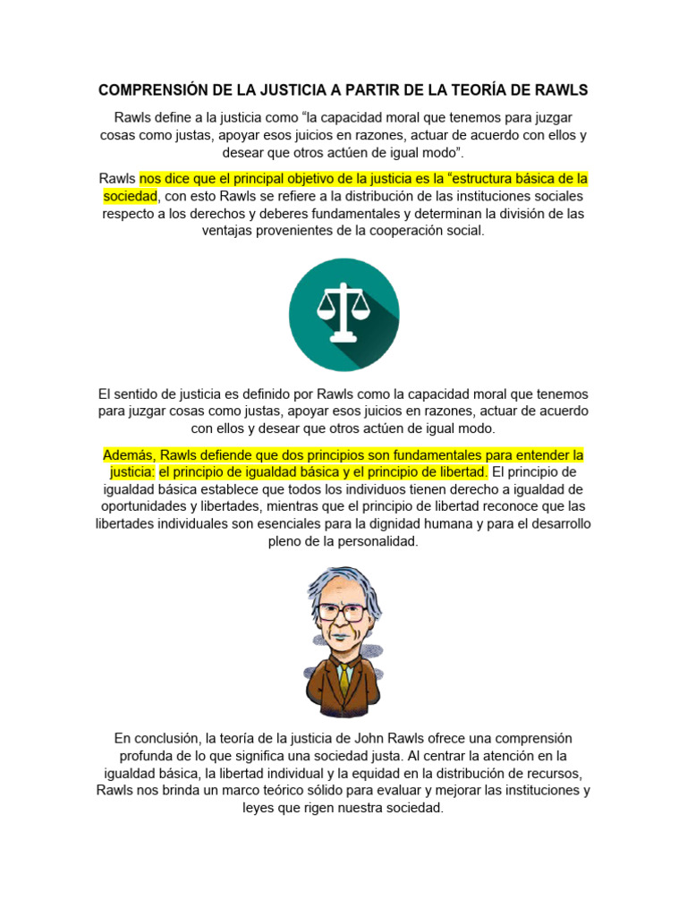 Comprensión de La Justicia A Partir de La Teoría de Rawls | PDF