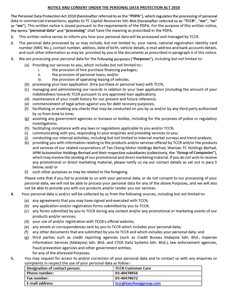 Pdpa Eng Latest Format | PDF | Credit Bureau | Debt