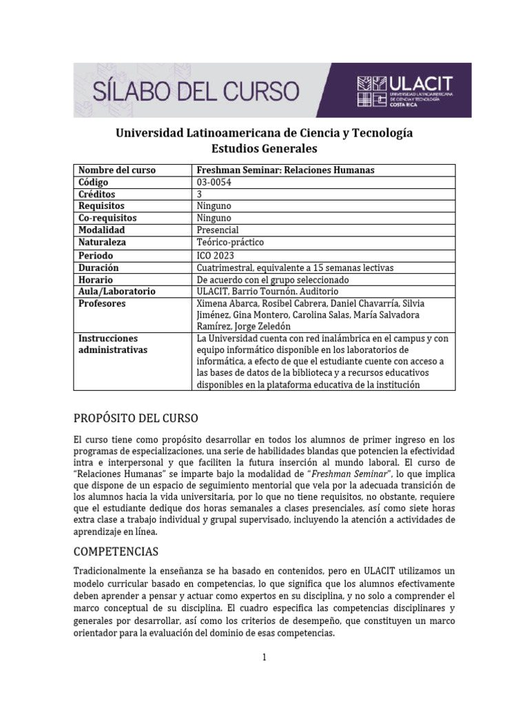 Sílabo Freshman Seminar ICO 2023 - Con Formato FINAL | PDF ...
