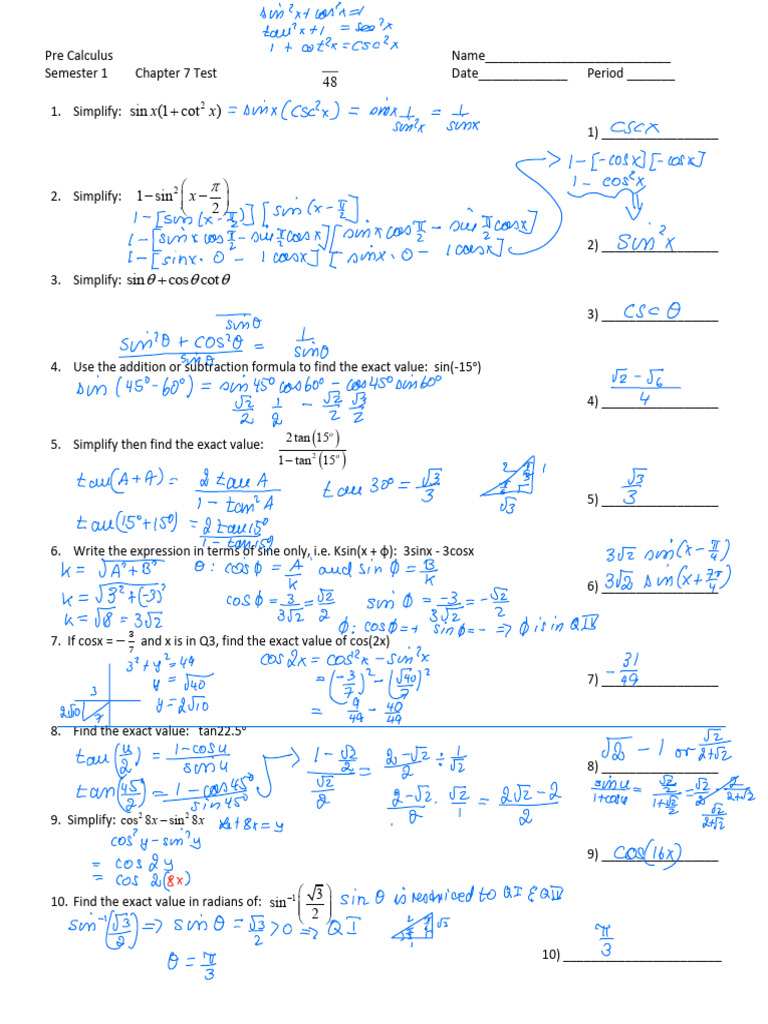 Pre Calculus Chapter 7 Test Questions | PDF | Classical Geometry | Rotation