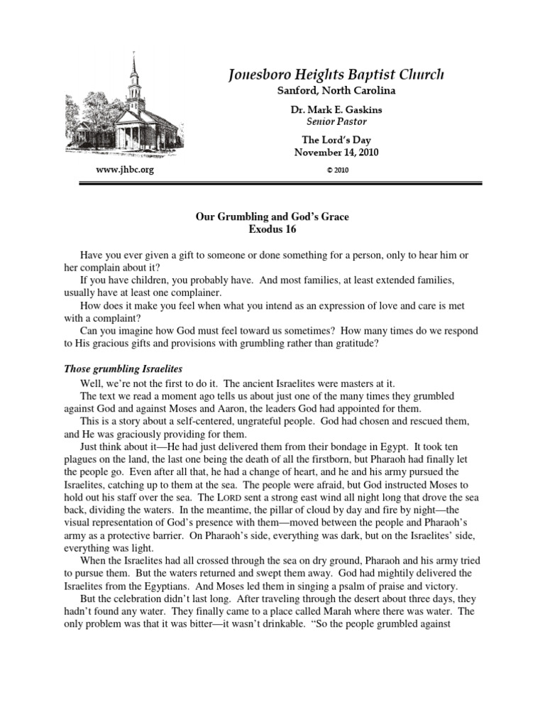 Ex16 Our Grumbling and Gods Grace | PDF | The Exodus | Moses