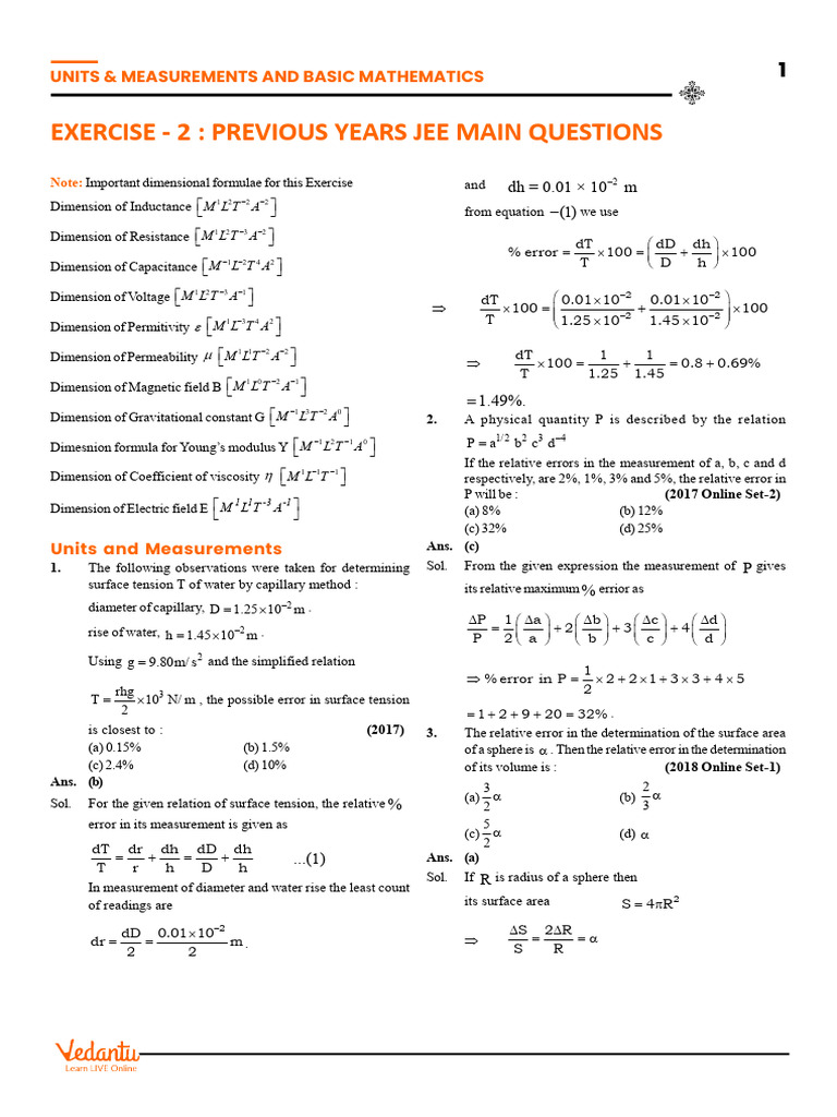 2-JEE-Units & Measurements and Basic Mathematics-Ex-2-Q. With Sol. | PDF | Density | Metrology