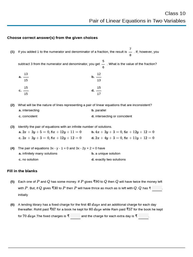 Linear Equation in Two Variables | PDF