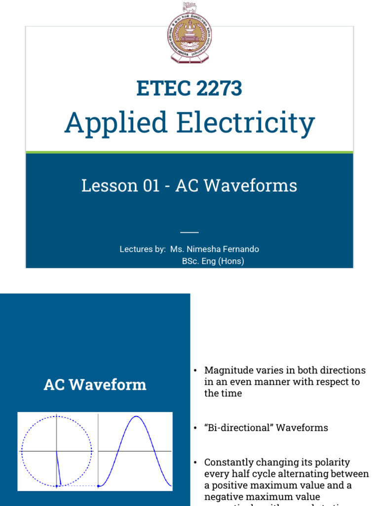Lecture 01 - AC Waveforms - 11-12-2023 (Part 1) | PDF | Root Mean Square | Amplitude