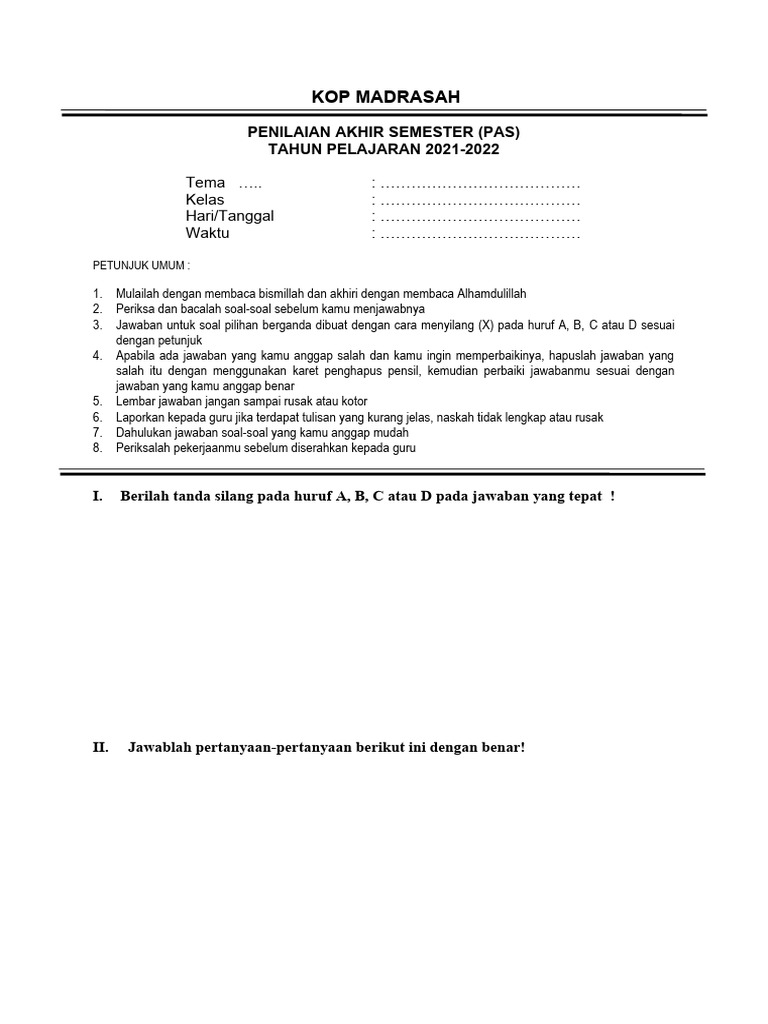 Form Untuk Pelajaran Umum | PDF