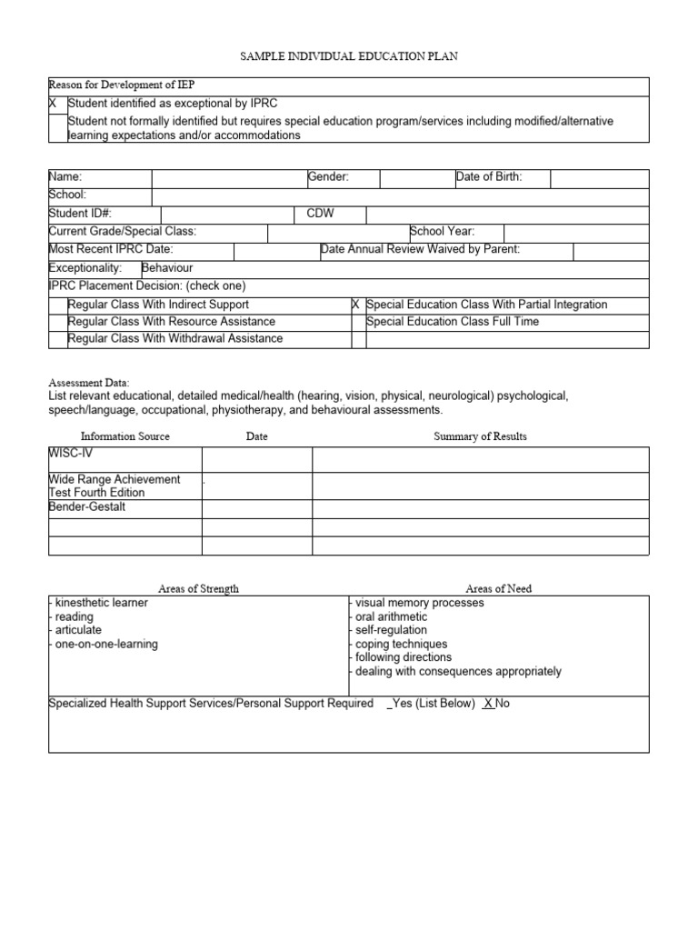 Sample Iep | PDF | Special Education | Individualized Education Program