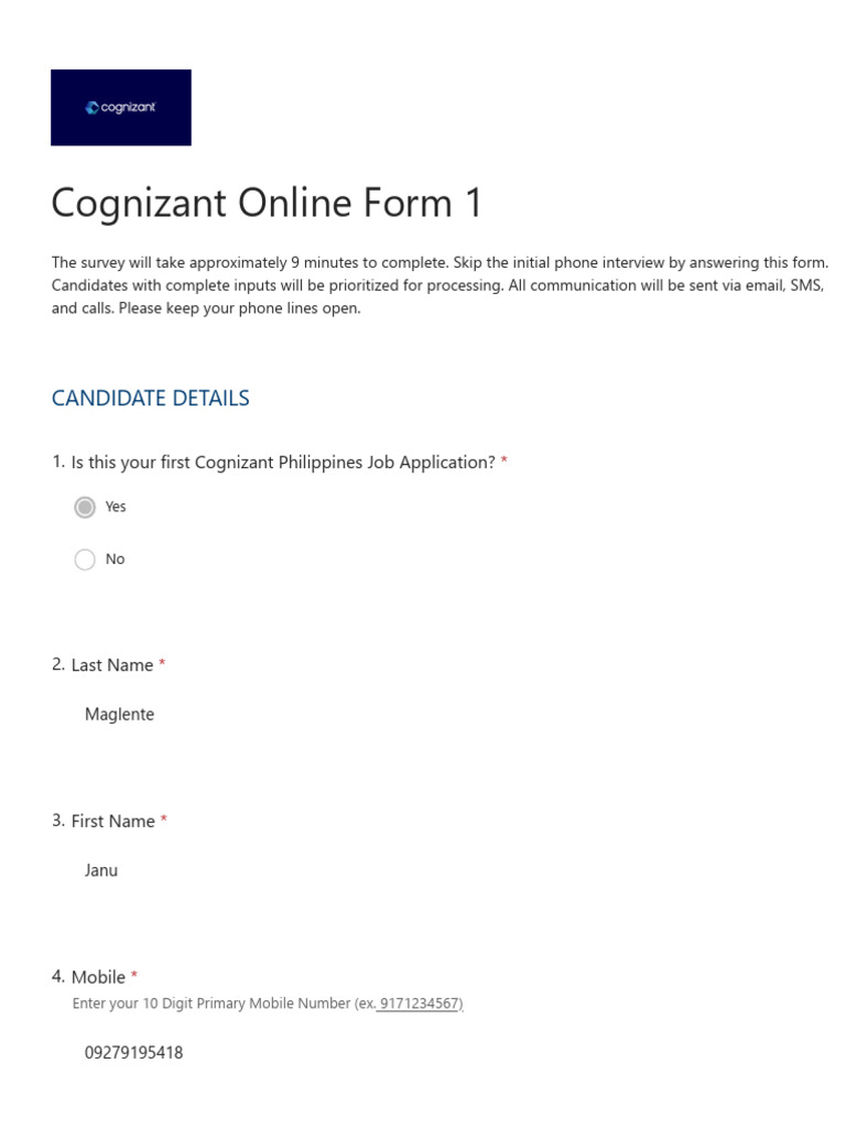 Cognizant Online Form 1 | PDF | Recruitment | Academic Degree