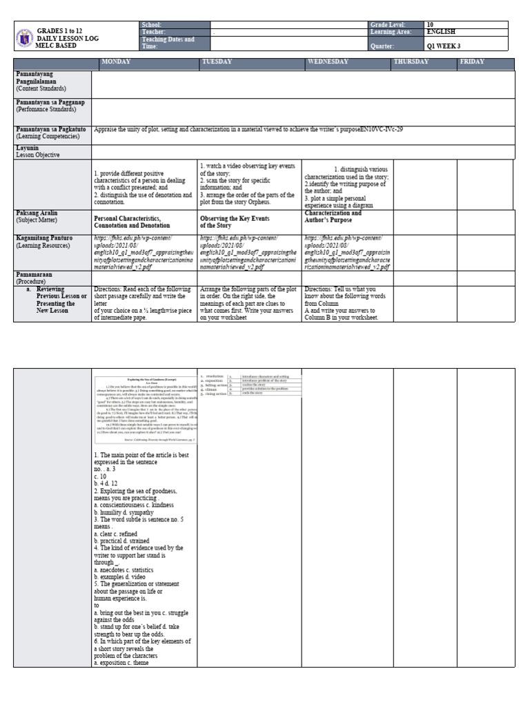 MELC-Based English Lesson Plan | PDF | Orpheus | Hades