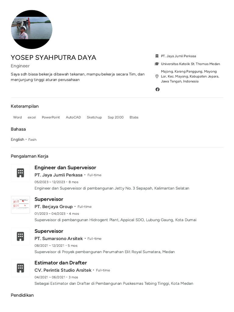 Cv-Yosep Syahputra Daya | PDF