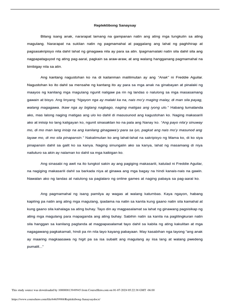 Replektibong Sanaysay | PDF