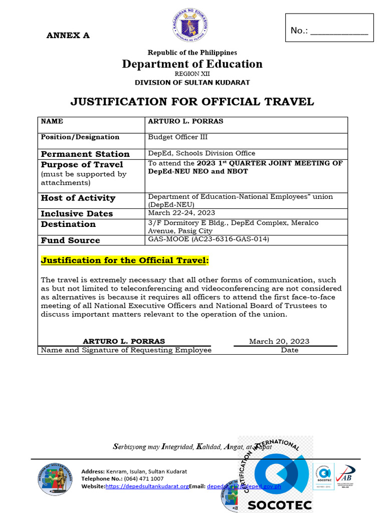 Justification for Official Travel | PDF