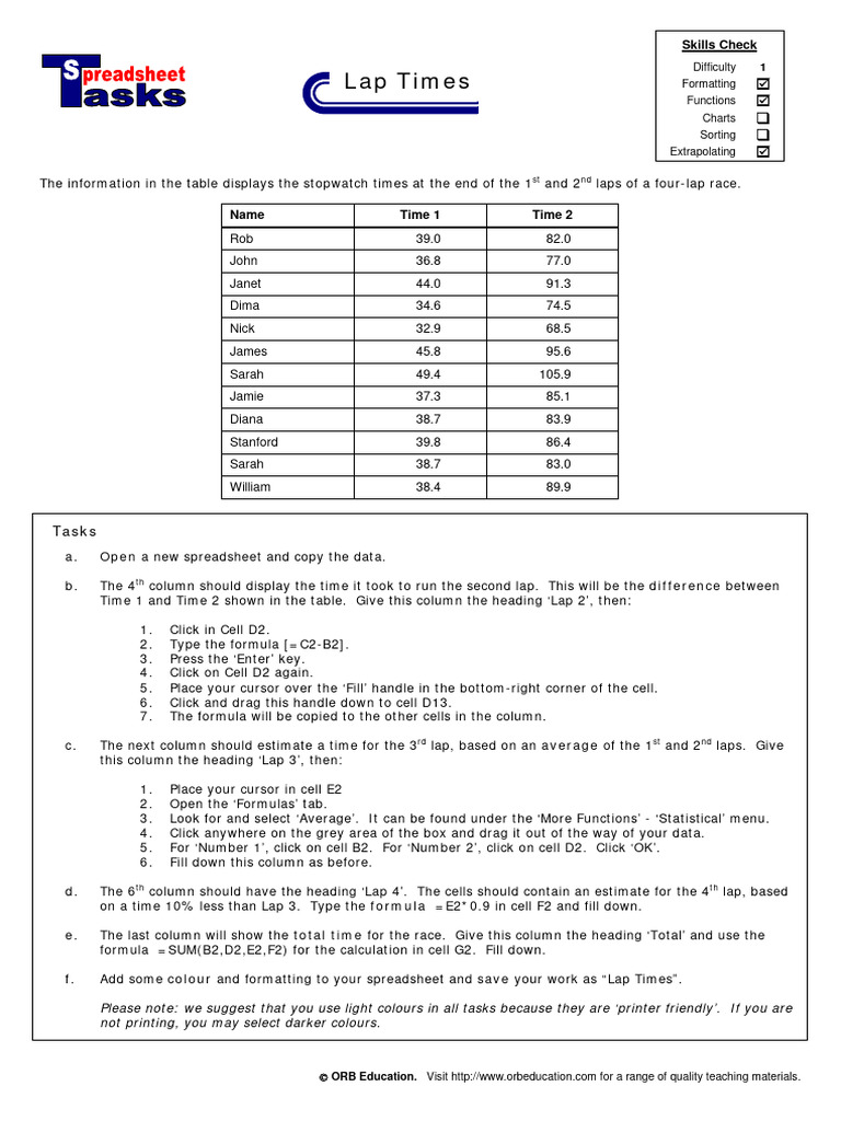 01a. Lap Times | PDF | Spreadsheet | Software