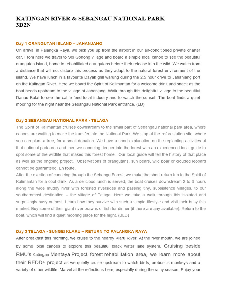 KATINGAN RIVER Trip Itinerary UPDATE 2023 | PDF