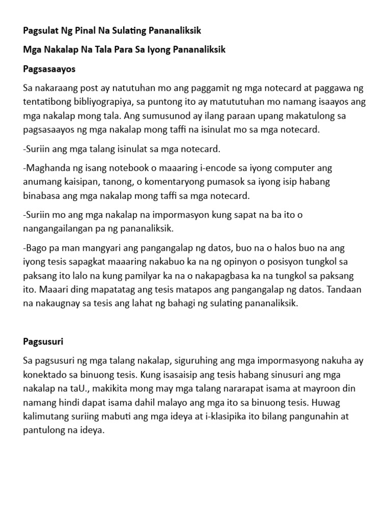 Pagsulat NG Pinal Na Sulating Pananaliksik | PDF