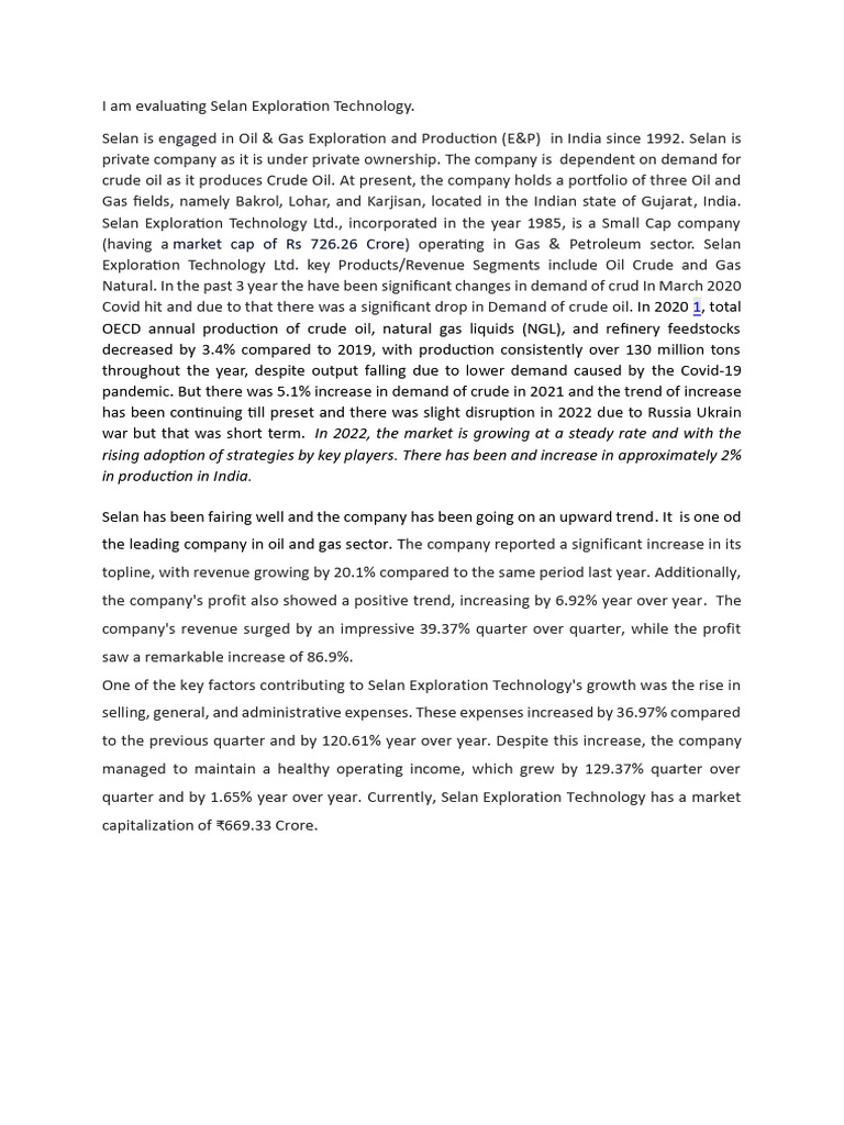Selan Exploration Growth Insights 2023 | PDF