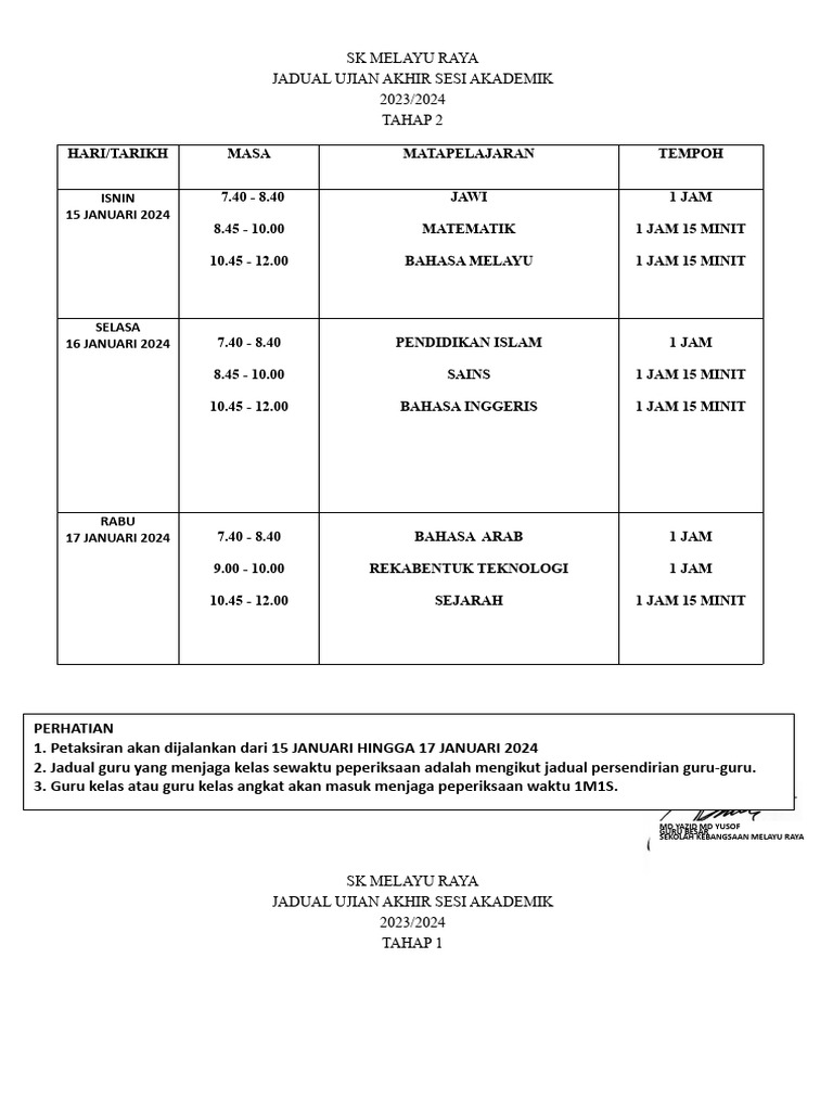 Jadual Pelaksanaan Uasa | PDF