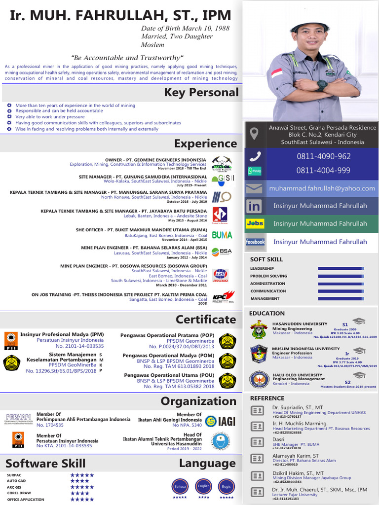 CV Ir. Muhammad Fahrullah, ST., IPM - Update Oktober 2019 | PDF | Nature | Resource Extraction