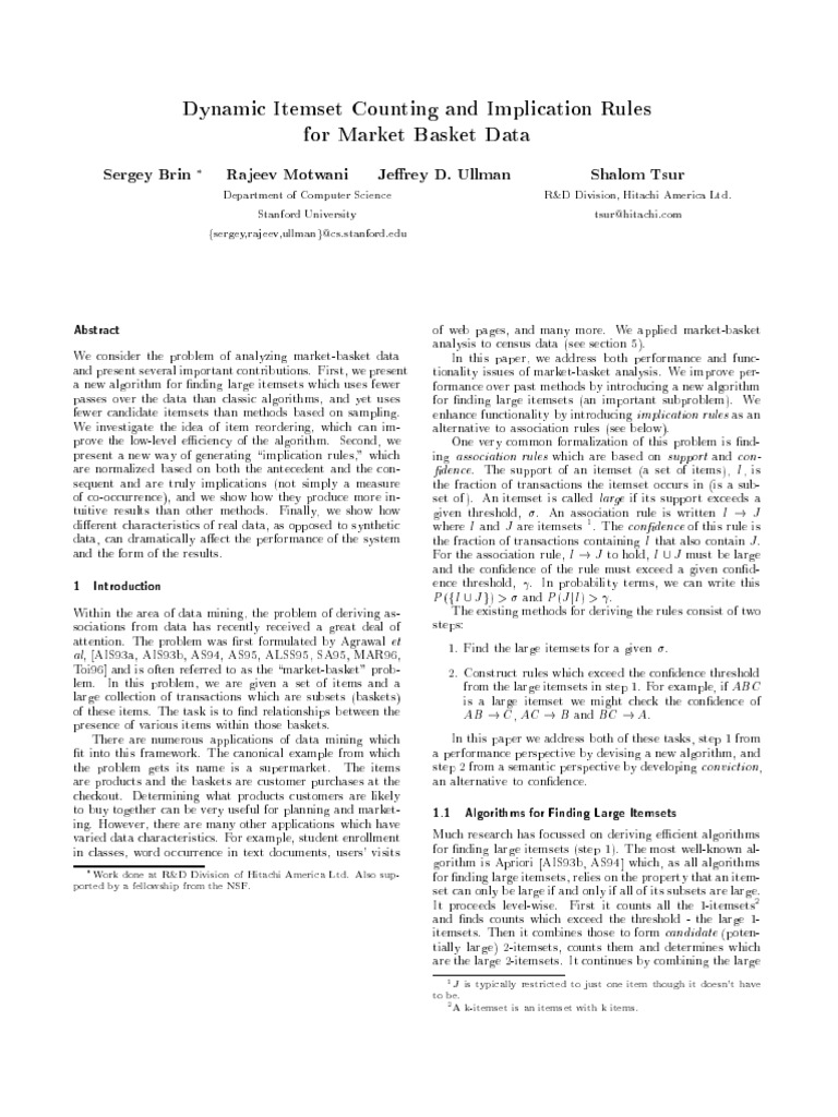Dynamic Itemset Counting and Implication Rules For Market Basket Data | Download Free PDF ...