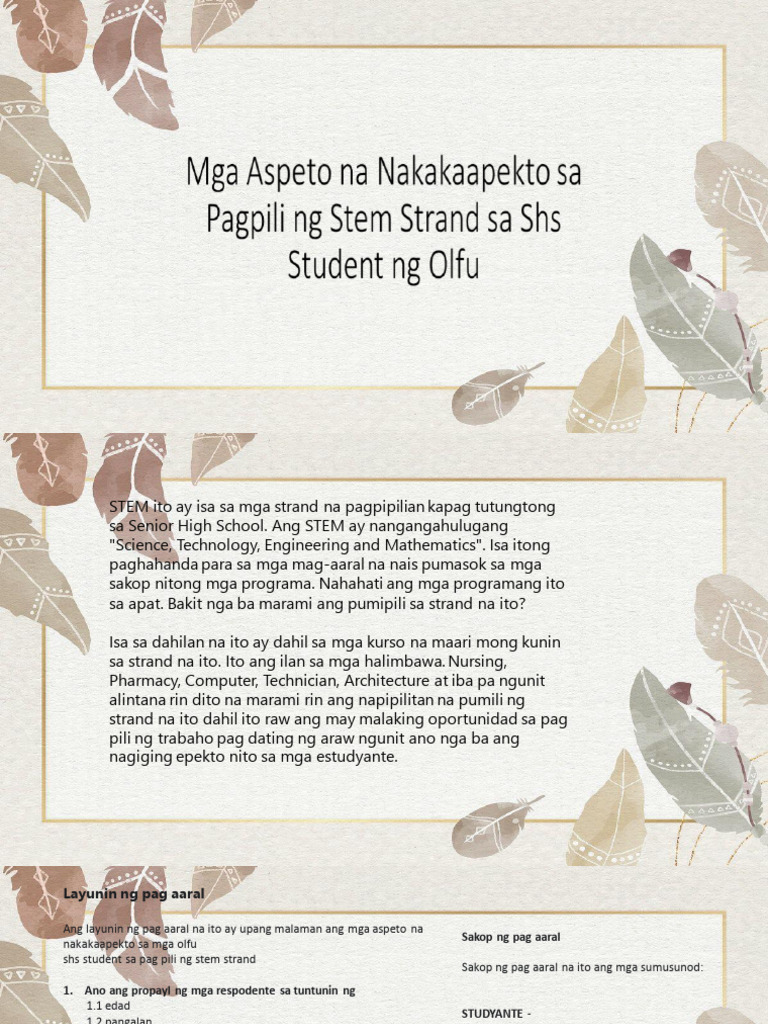 Mga Aspeto Na Nakakaapekto Sa Pagpili NG Stem 6 | PDF