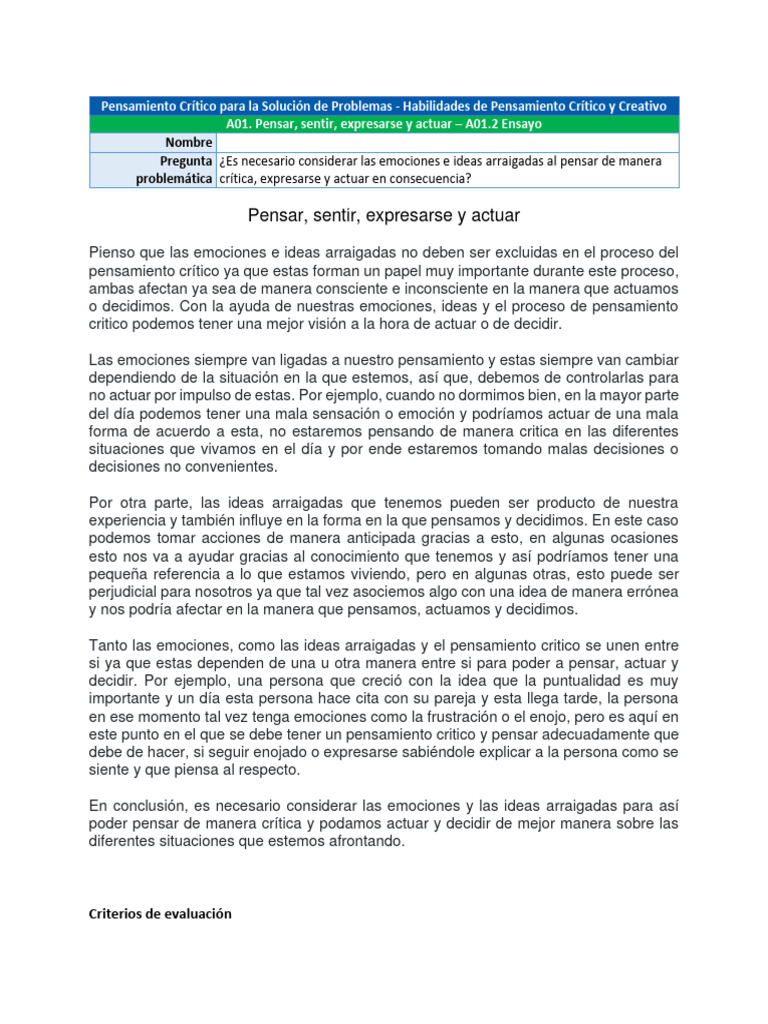 A01. Pensar, sentir, expresarse y actuar | PDF | Pensamiento ...