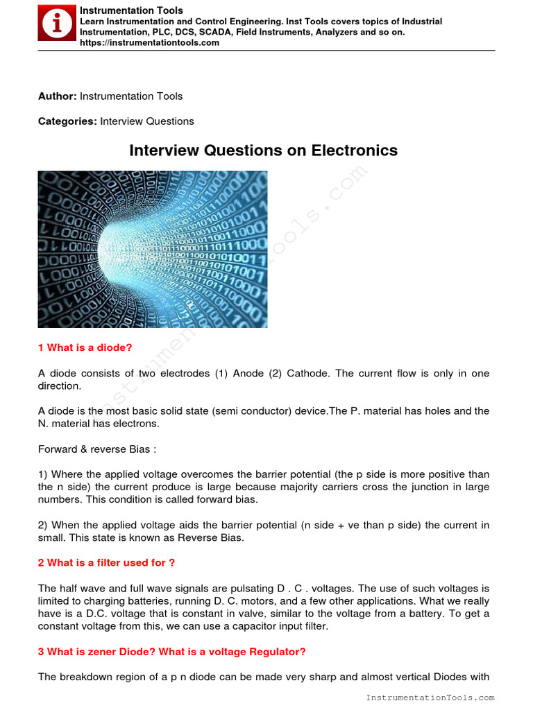 Interview Questions On Electronics | PDF | Bipolar Junction Transistor ...