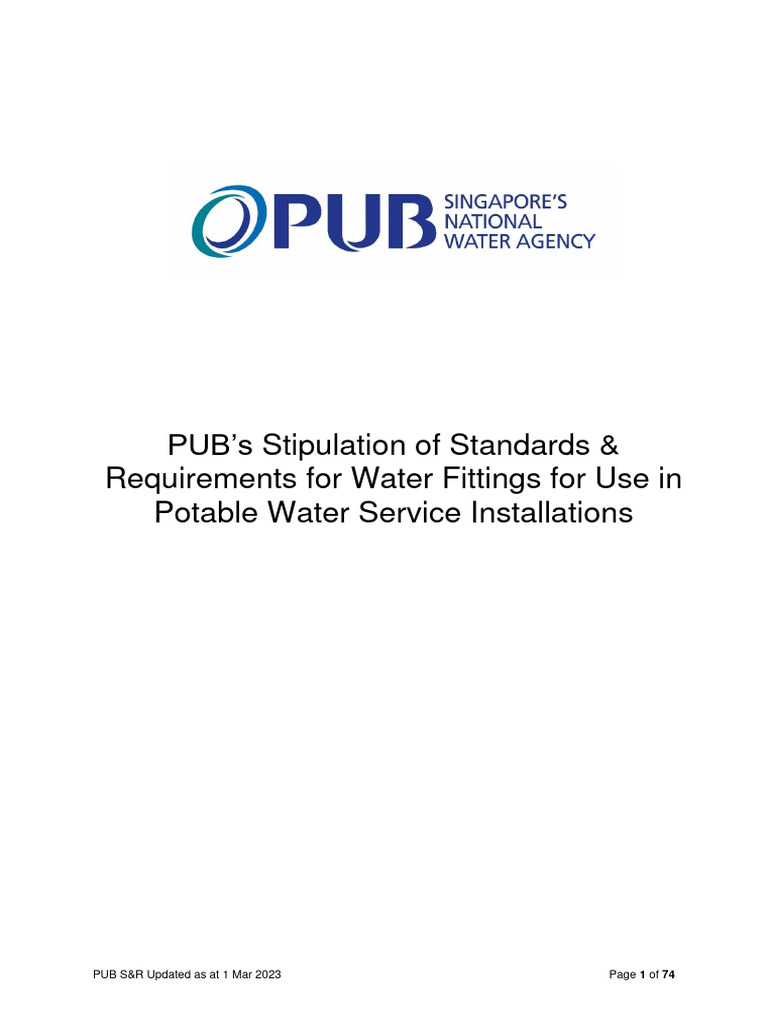 PUB's Stipulation of Standards & Requirements For Water Fittings For ...