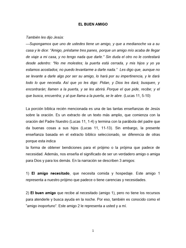La Parábola del Buen Amigo en Lucas | PDF | Oración | Amor