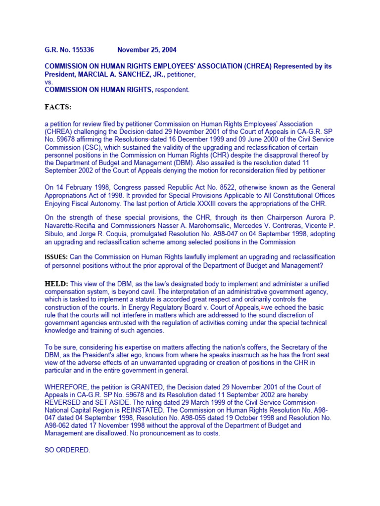 CHR Emp VS CHR | PDF | Political Law | Governance