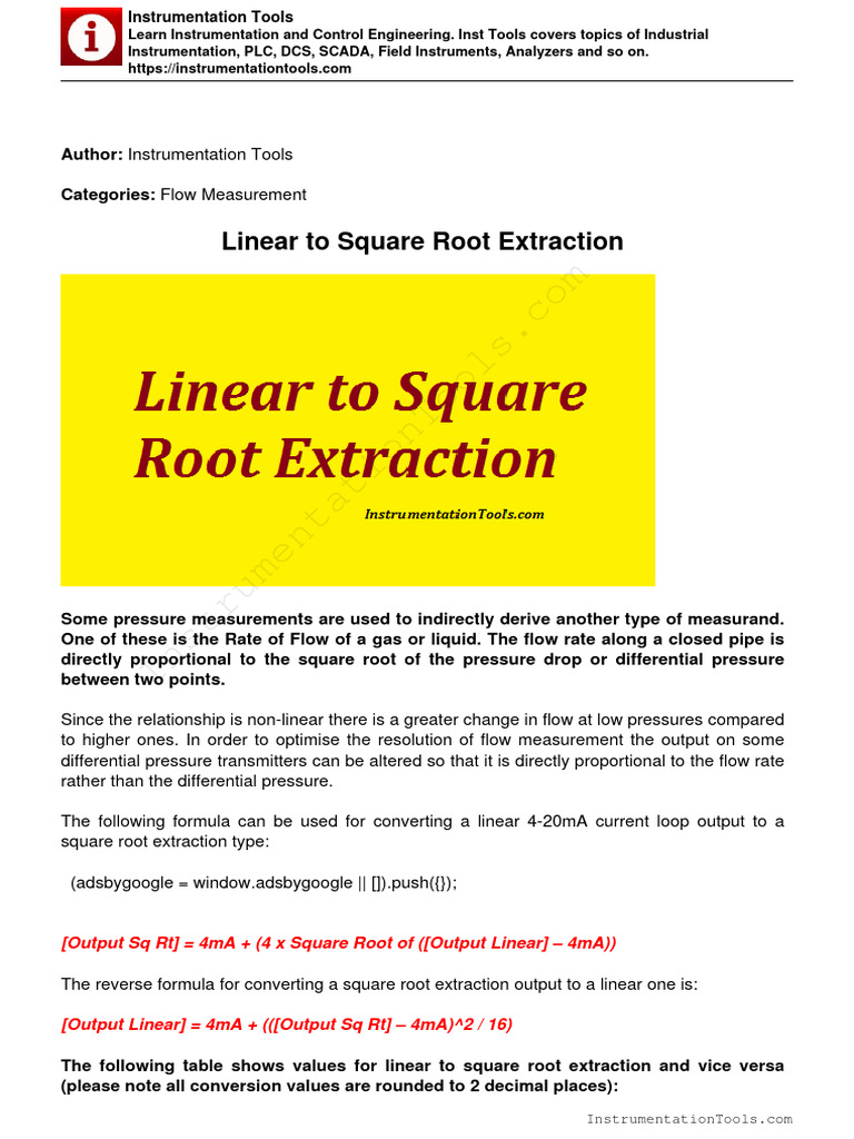 Linear To Square Root Extraction | PDF | Pressure Measurement ...