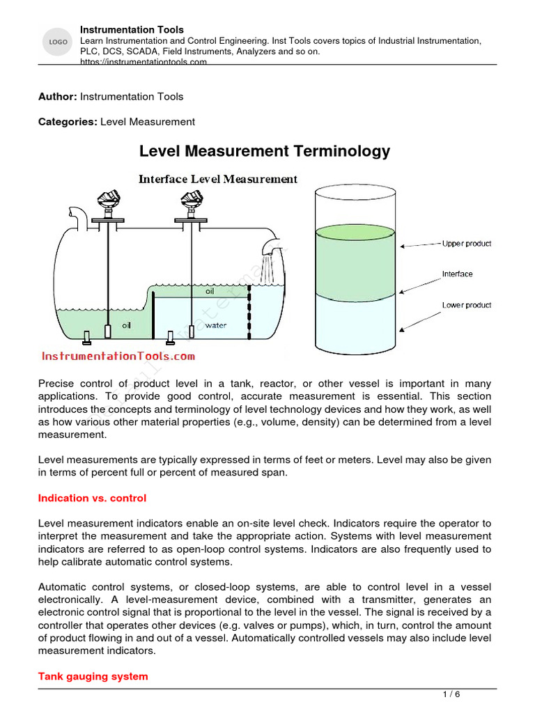 Level Sensors Terminology | PDF | Density | Volume