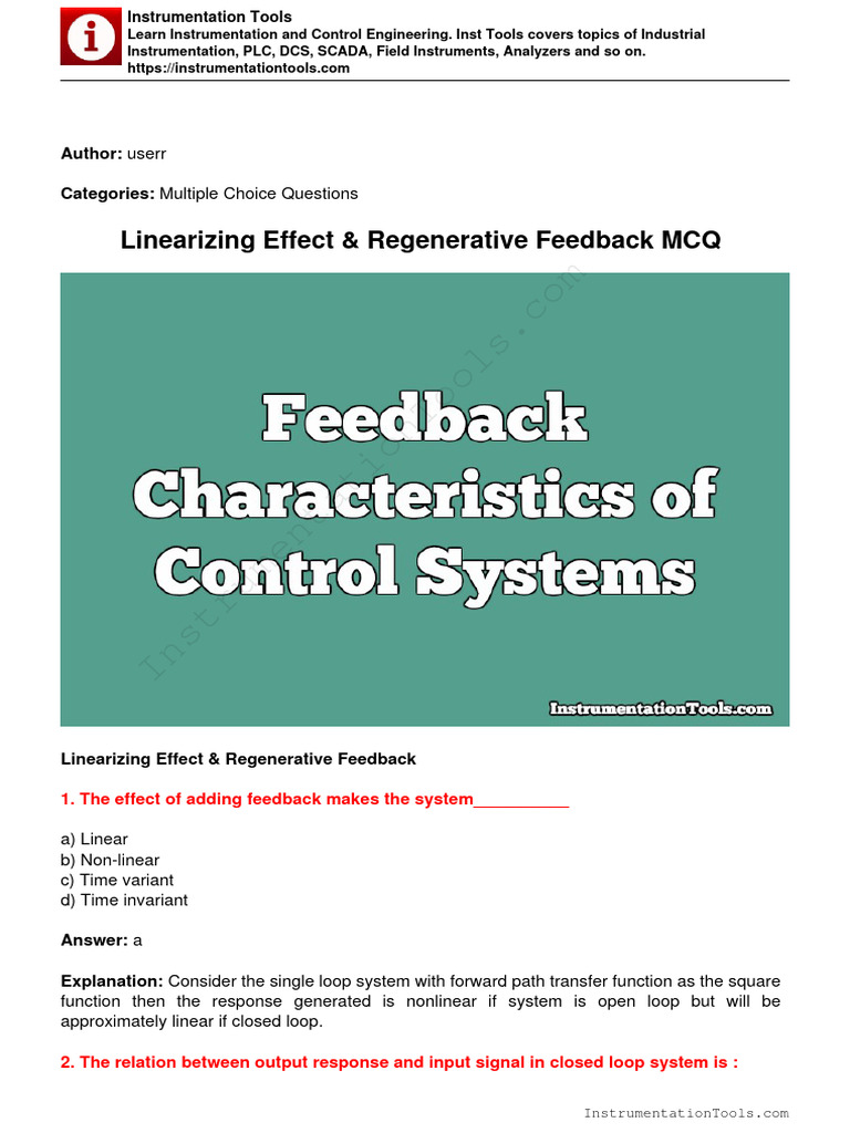 Linearizing Effect Regenerative Feedback | Download Free PDF | Feedback | Control Theory
