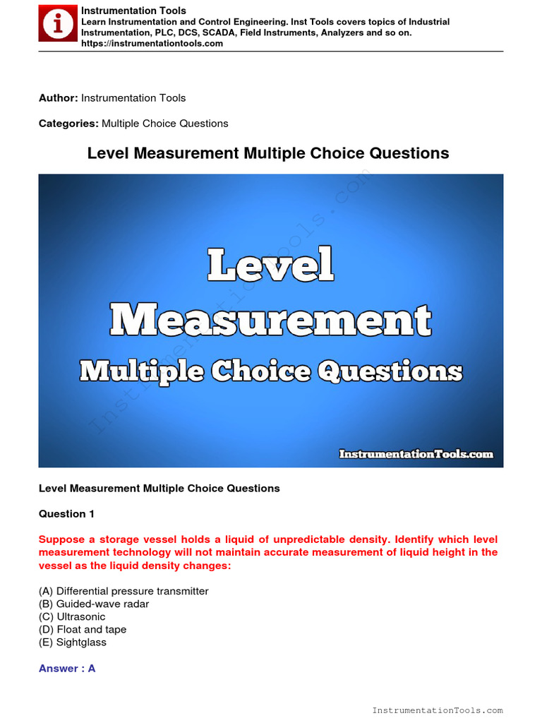 Level Measurement Questions | PDF | Metrology | Physical Sciences