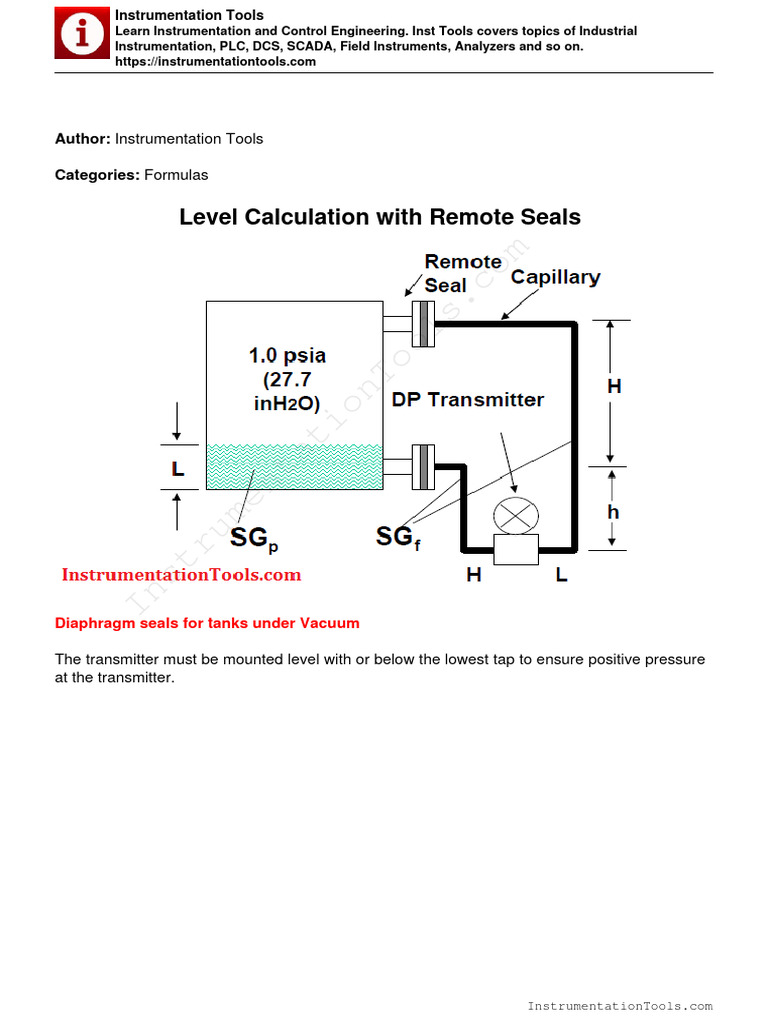Remote Seals Level Calculation | PDF | Science | Physical Sciences