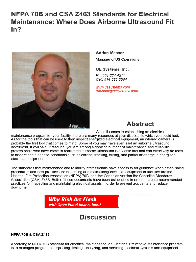 NFPA 70B and CSA Z463 Standards For Electrical Maintenance | PDF ...