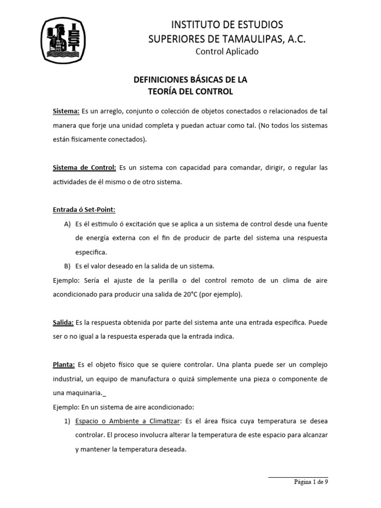 Definiciones Basicas de Teoria Del Control I | PDF | Sistema de control ...